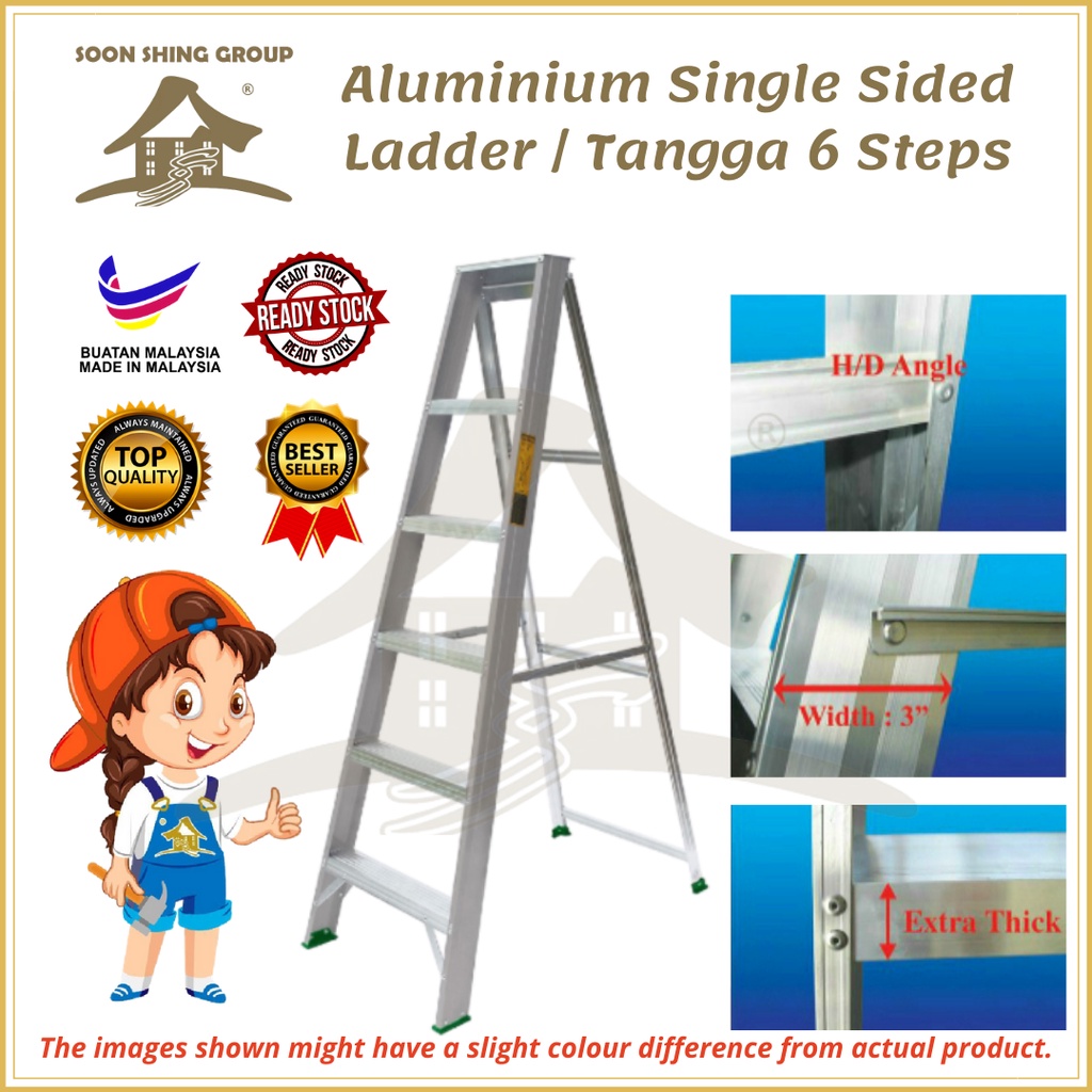 6 Steps Heavy Duty Aluminium Single Sided Ladder Tangga Lipat Single ...
