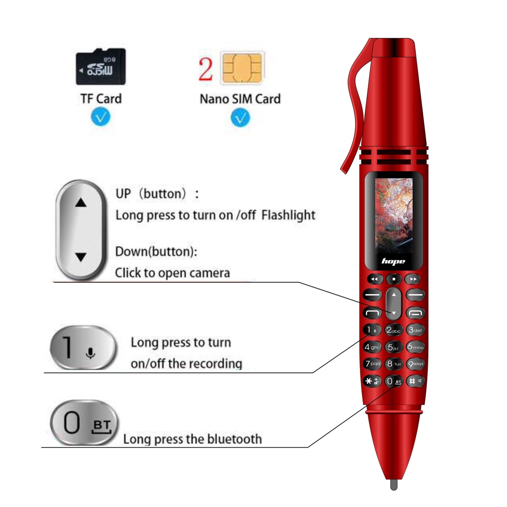AK007 Pen Mini CellPhone 0.96" Tiny Screen GSM Dual SIM Camera ...