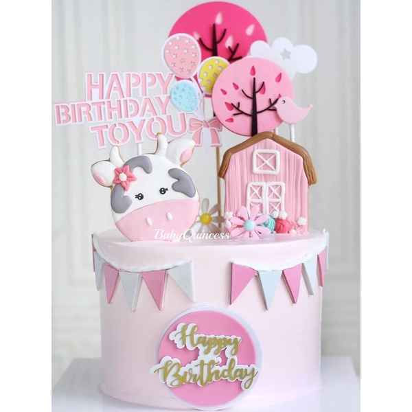 🇲🇾 [READY STOCK] Pinky MooMoo Cow Ox Girl Cake Topper Decoration ...