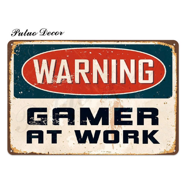 2024 Funny Gamer Metal Sign Tin Sign Gamer at Work Sign Retro Signs ...