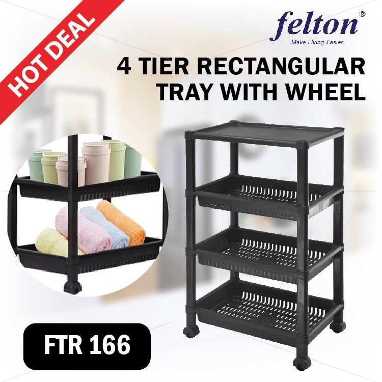 FELTON FTR166 4 Tier Rectangular Tray With Wheel Bathroom Sliding Rack ...
