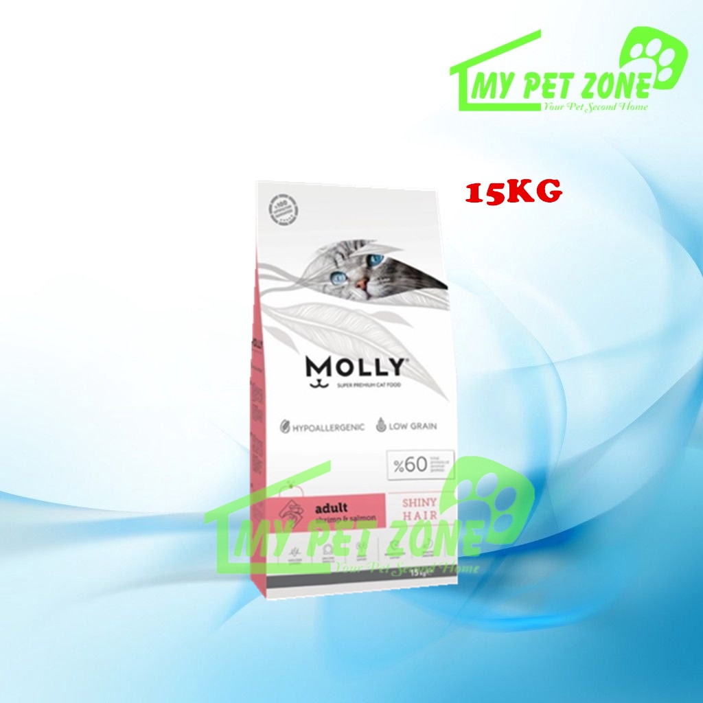 Molly Cat Adult Shrimp & Salmon - Shiny Hair (Cat Food) 15KG | Shopee ...