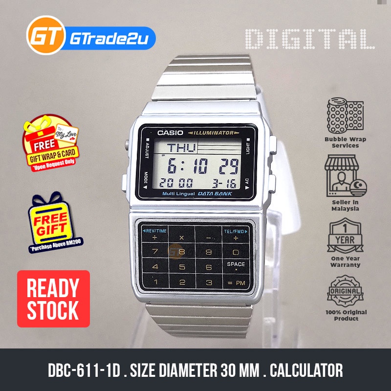 Original Databank Men DBC-611-1D Digital Calculator Watch Silver Stainless Steel Band [READY ...