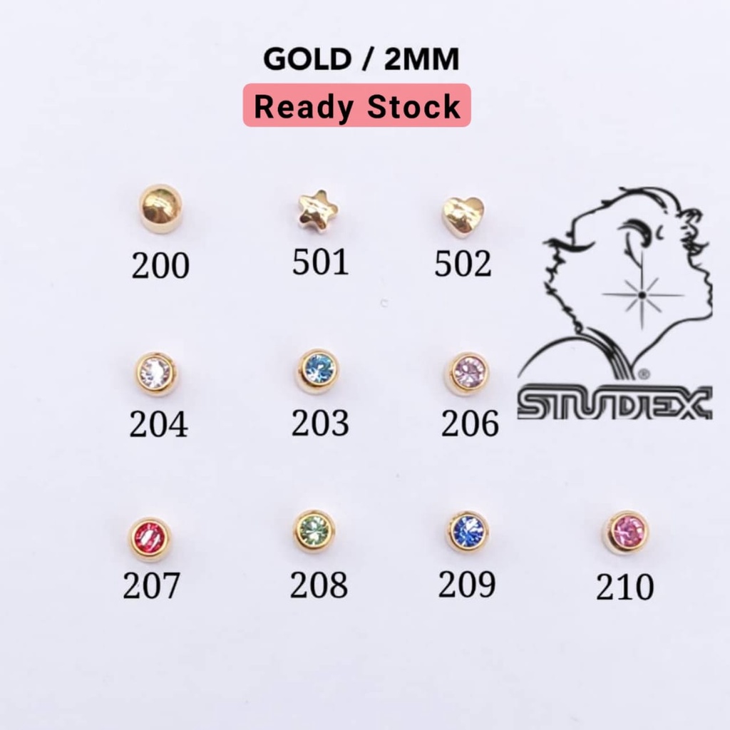 STUDEX (Made In USA )medical grade stainless steel ear piercing non-allergy earing 1 pairs 2mm ...