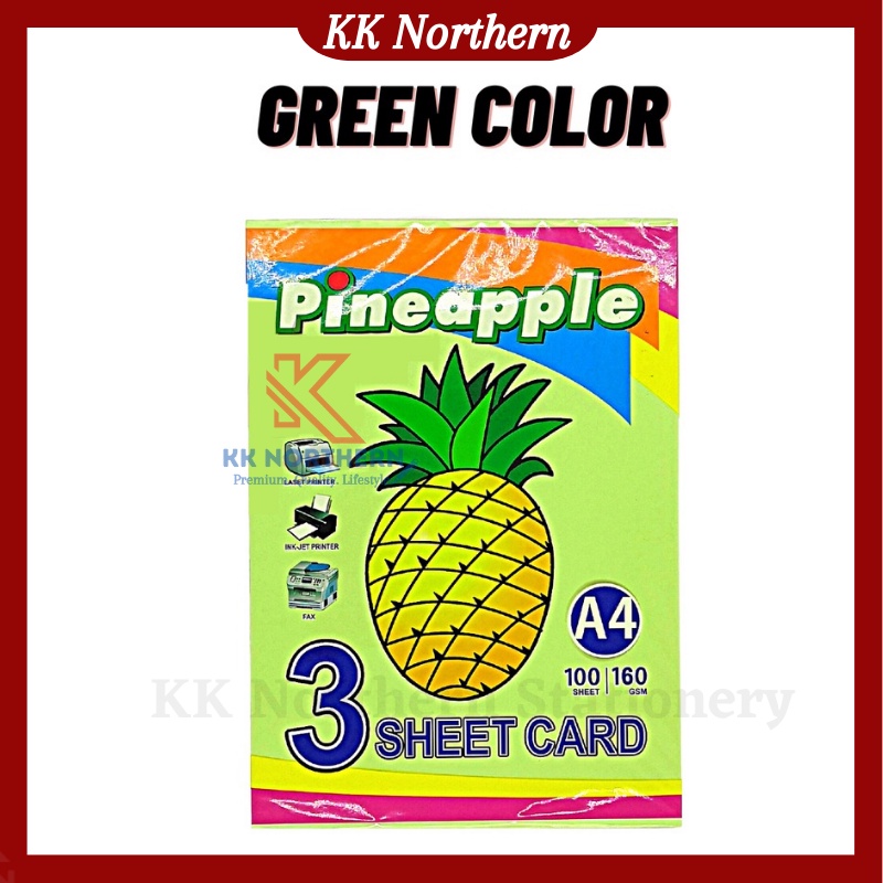 Pineapple 3 Sheet Card A4 Colour Paper 160gsm (100 sheets) Thick Color Paper A4 Kertas Warna ...