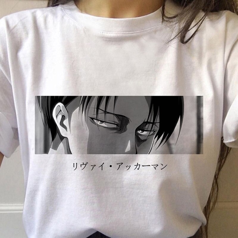 Japanese Anime Printed T-shirt Attack On Titan Women White Casual Round ...