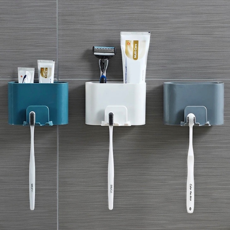 Punch-Free Toothbrush Holder Toilet Wall Hanging Dustproof Toothpaste ...