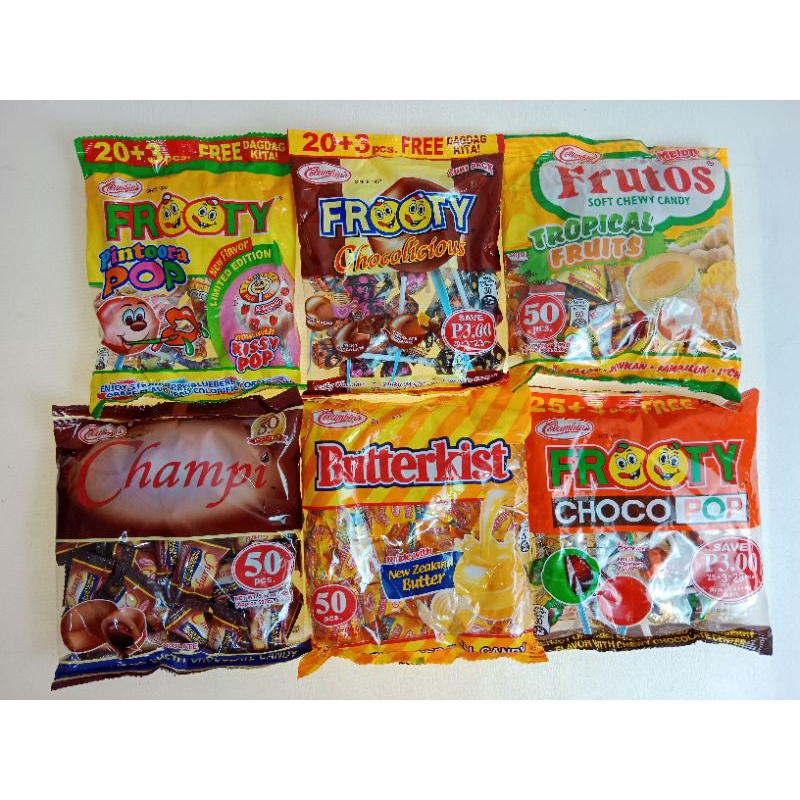 Columbia's Candy Champi/Butterkist/Pintoora Pop/ Frutos/Choco Pop ...