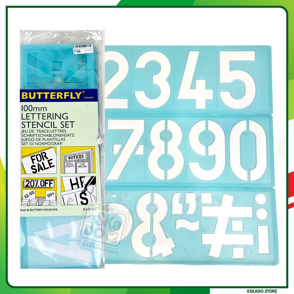 Lettering Stencil Set 100mm BUTTERFLY Stencil Print Letters Numbers ...