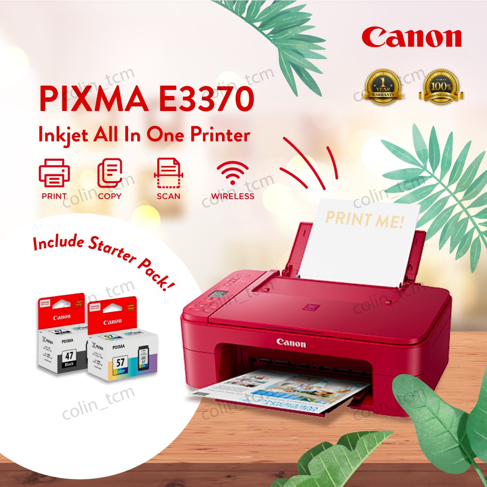 [Ready Stock] Canon Pixma E3370 Inkjet All In One Printer (Black/Red ...