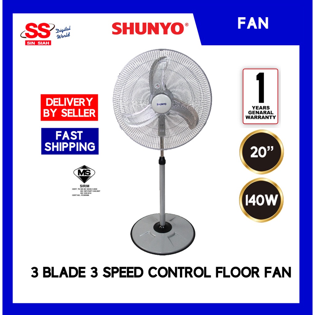 Shunyo SH-20FF 20" Inch 140W 3 Blade 3 Speed Control Floor Fan | Shopee ...