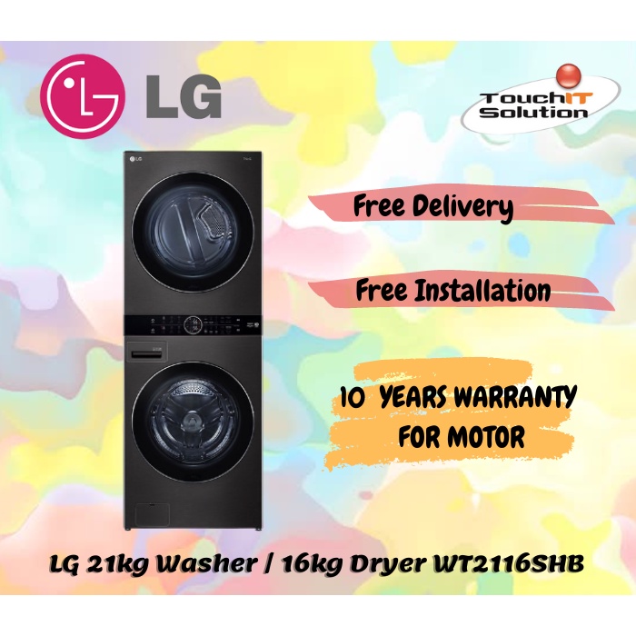 LG WT2116SHB 21kg Washer/ 16kg Dryer WashTower All-In-One Stacked Washing Machines | Shopee Malaysia