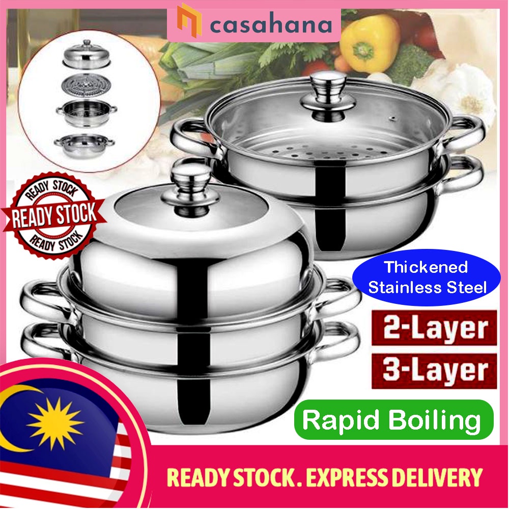 Stainless Steel Tahan Karat Pengukus Periuk 2-Tier 3-Tier Soup Steam ...