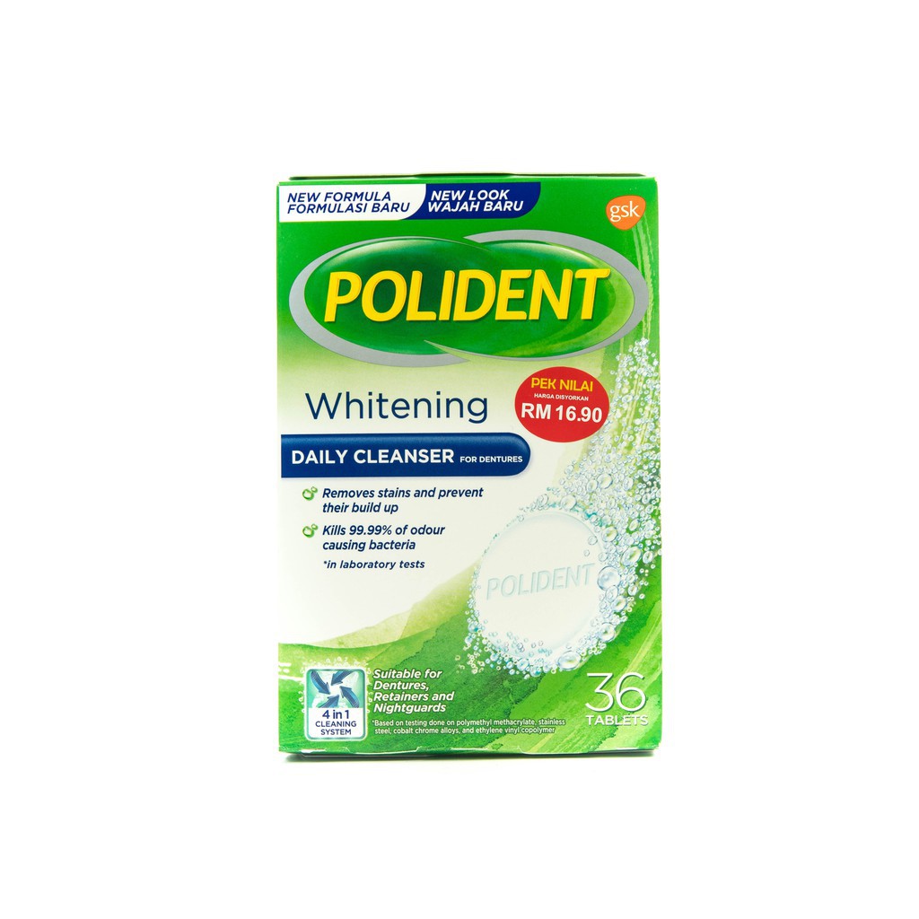 POLIDENT DENTURE CLEANSER TAB 36'S (OVERNIGHT WHITENING) | Shopee Malaysia