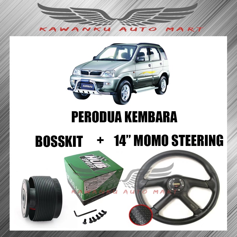 PERODUA KEMBARA 14'' MOMO STEERING WHEEL 4 SPOKE WITH BOSSKIT SET ...