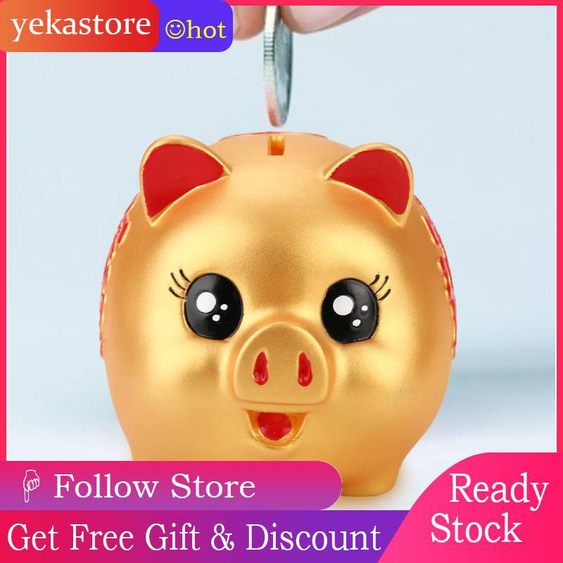 TOPINCN Coin Saving Bank Cute Cash Box Toy Pig Plastic Golden Money ...