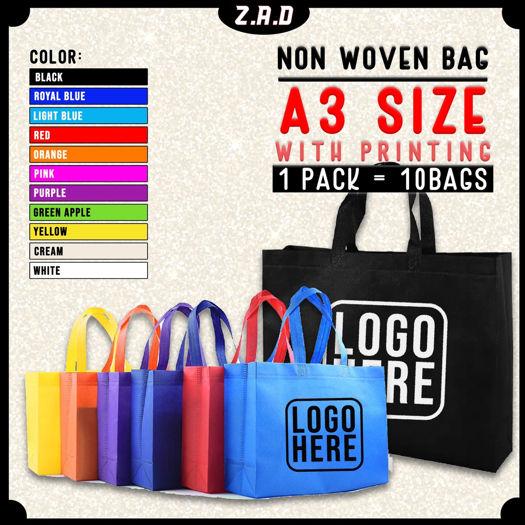 [ Siap Print ] 1 pack = 10 pcs A3 Non Woven Bag / Goodies Bag / NWA3 ...