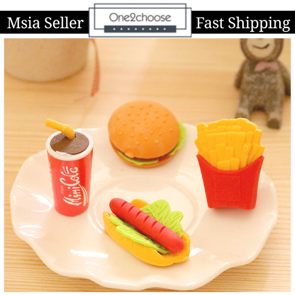 Creative fast food hamburger hot dog French fries eraser student eraser ...
