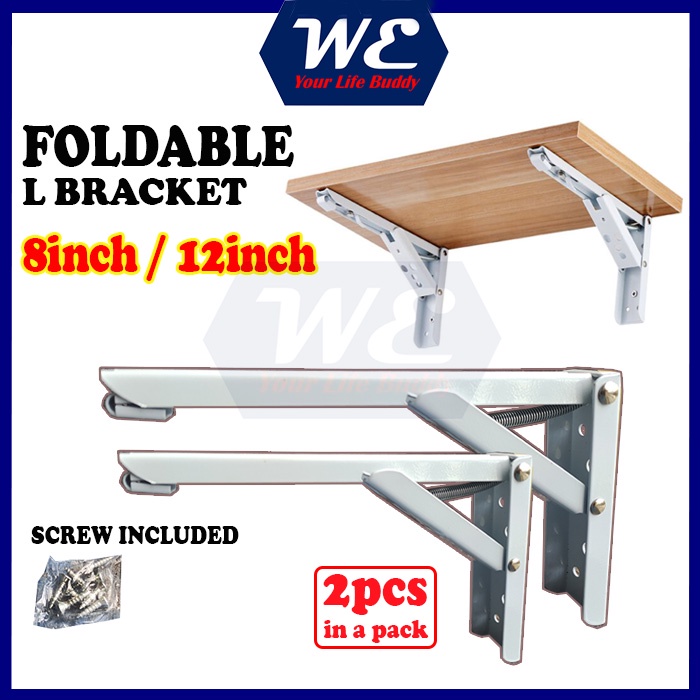 WE Folding Wall Shelf L Bracket with Spring Wall Mount Rack Support ...