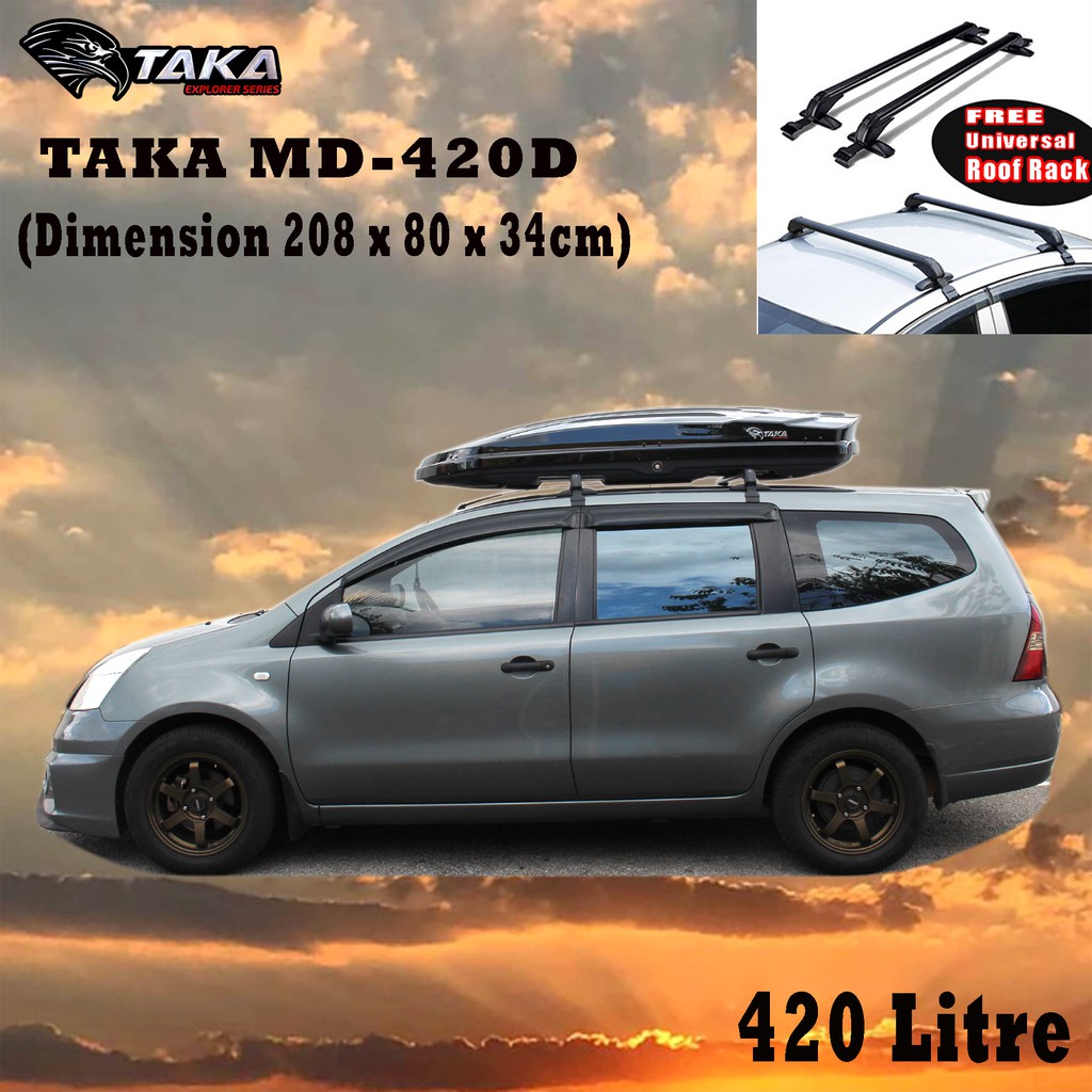 Taka Roofbox MD-420D(XXL)Slim Glossy Roof box With Roof Rack | Shopee ...