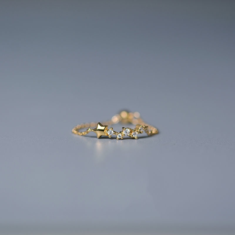 Star chain ring Japanese retro fine soft chain gold-plated ring s925 ...