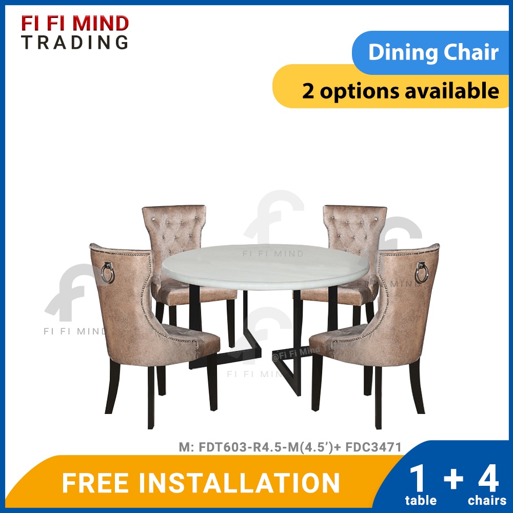 Jaylen Round Marble Dining Set/ Marble Dining Table Set/ Meja Makan 6 ...