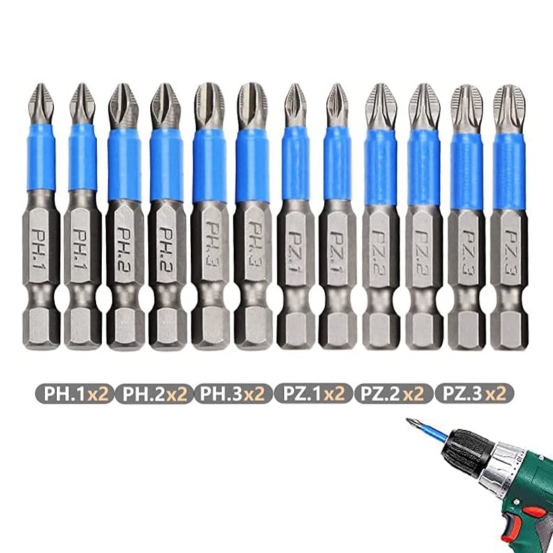 12Pcs Magnetic Anti Slip Phillips Cross Slot Pozidriv Screwdriver Bit ...