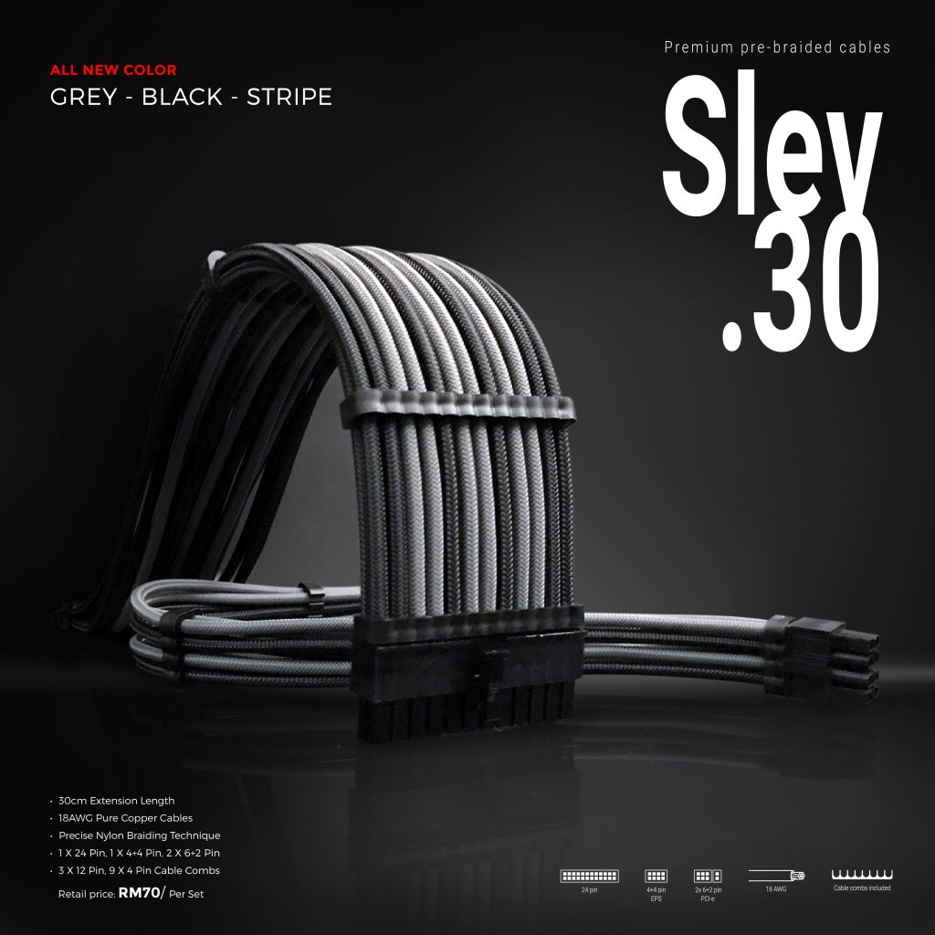 Aigo darkFlash SLEV.30 Premium Pre-Braided 18AWG PSU Sleeved Extension ...