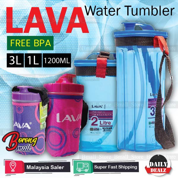 LAVA Water Bottle Tumbler Strip Straw Carry Bag 1200ml 2L 3L BPA FREE/Botol Air Minuman Dengan ...