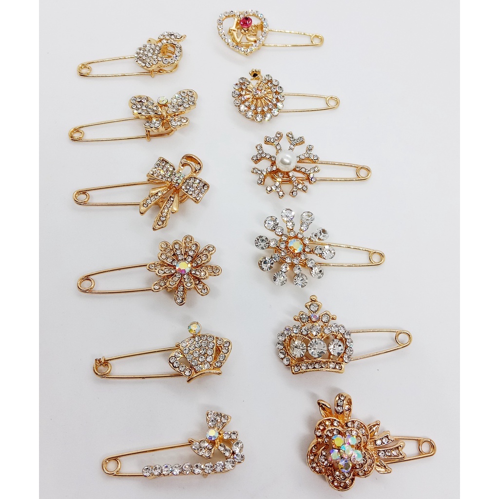 Brooch for Tudung Raya | Fashion Golden Pin Rhinestone Jewellery ...