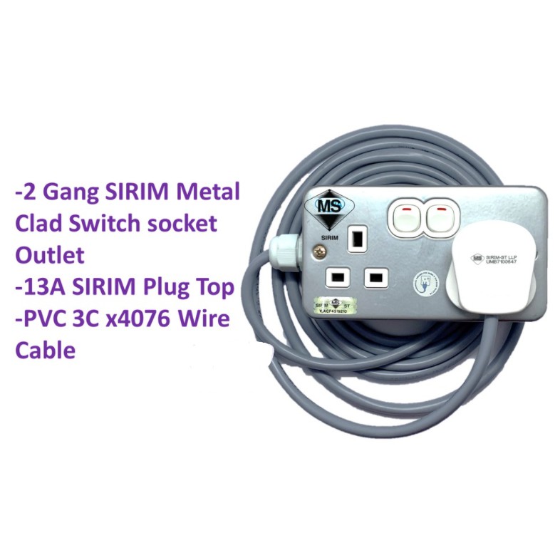 Heavy Duty Metal Clad Power Socket Extension (2 Gang) 13A Metal Clad 2 ...