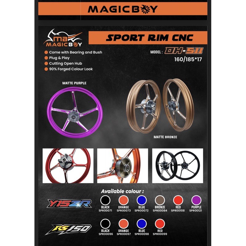 Magic Boy Y15ZR Sport Rim CNC OH-511 HUB 160/185/17 | Shopee Malaysia