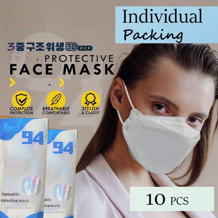 10 pcs INDIVIDUAL Packing Fish Mouth Face Mask Disposable Earloop 3ply ...