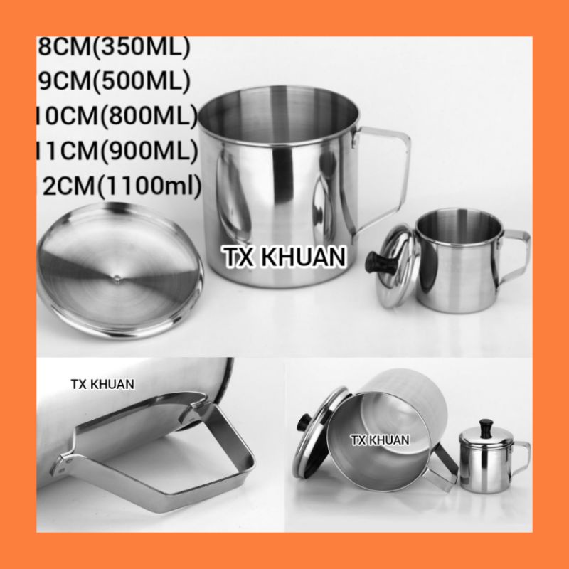 EXTRA THICK STAINLESS STEEL MUG WITH COVER / 特厚白钢有盖口杯 / CAWAN DENGAN ...