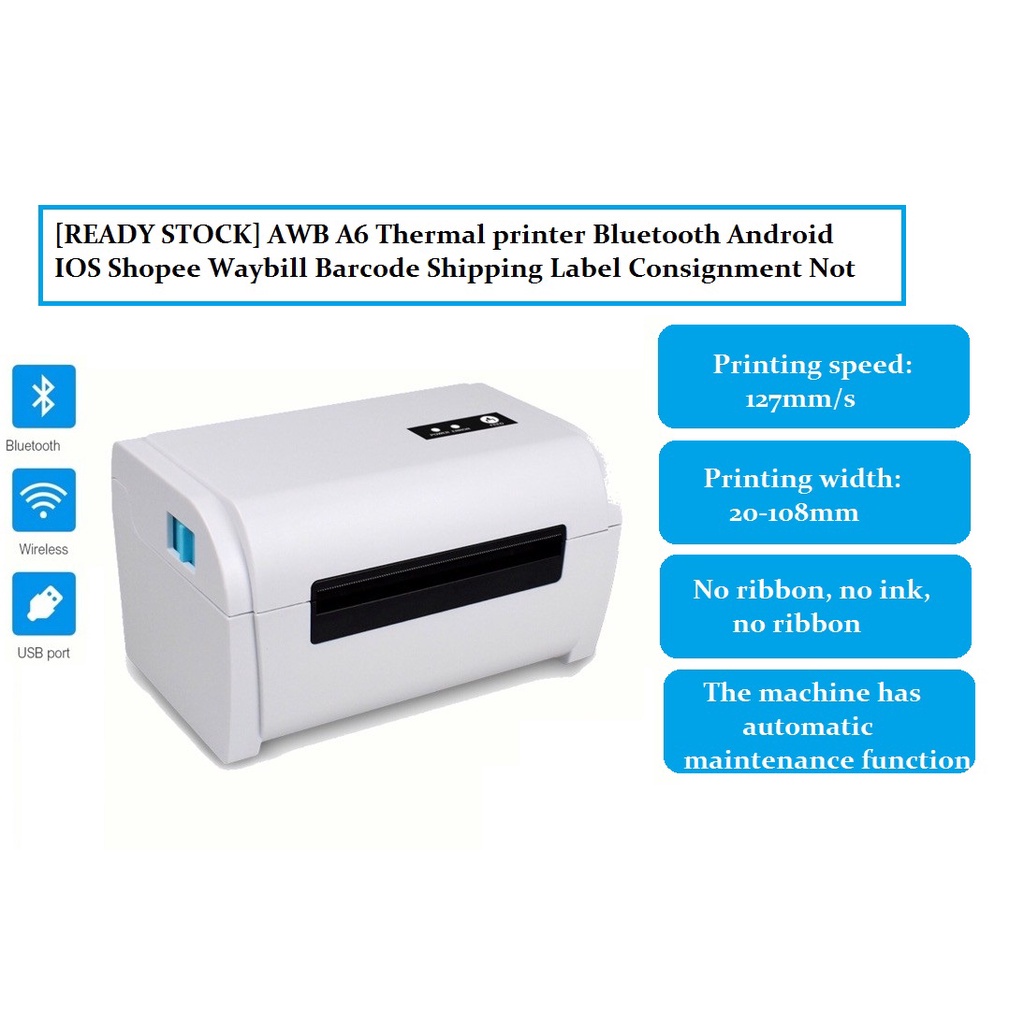 [READY STOCK] AWB A6 Thermal printer Bluetooth Android IOS Shopee ...