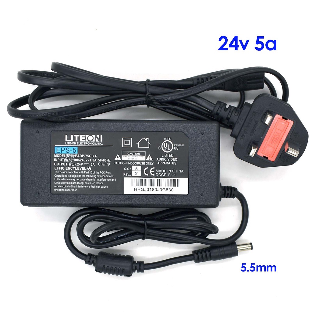 Liteon 3pin Wall AC Power Adapter Charger DC 24V 5A 50W 5.5mm x 2.1mm ...