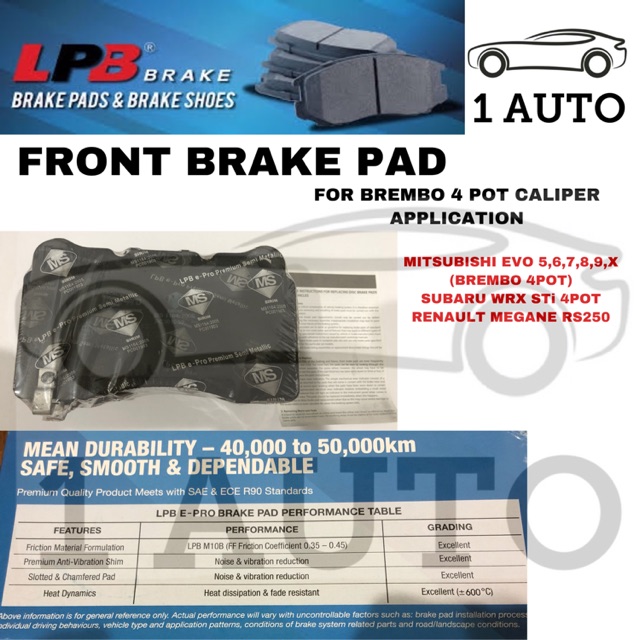 LPB e-PRO SEMI METALLIC FRONT BRAKE PAD BREMBO 4POT CALIPER MITSUBISHI ...