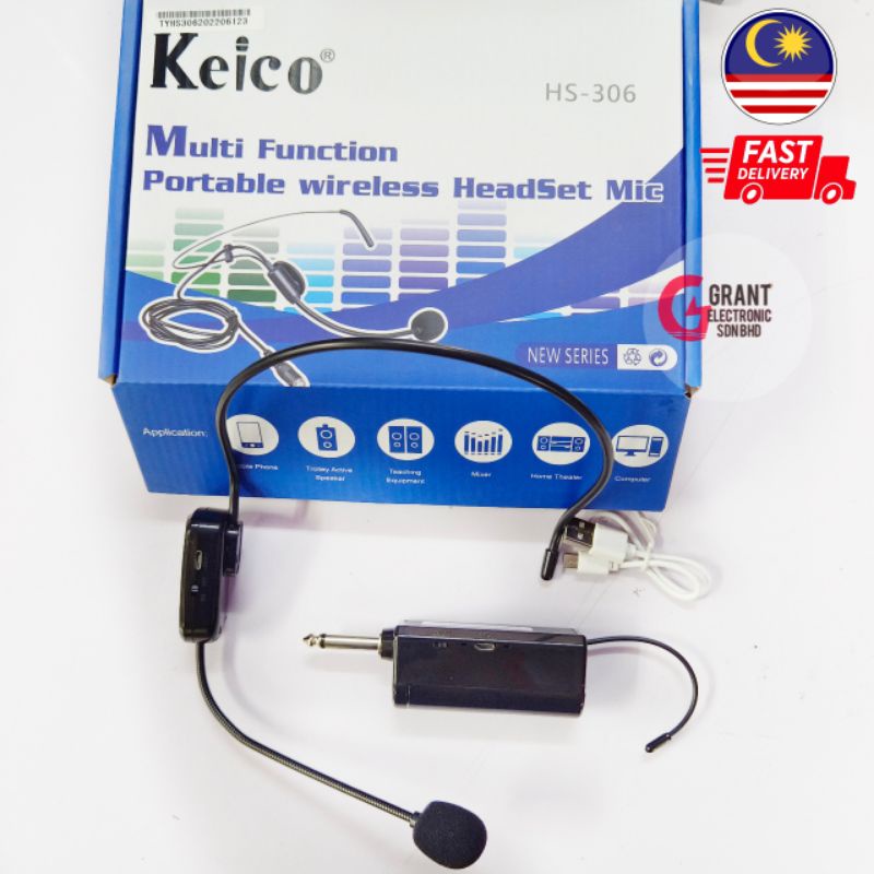 Keico HS-306 Multi Function Portable Wireless Headset Mic UHF ...