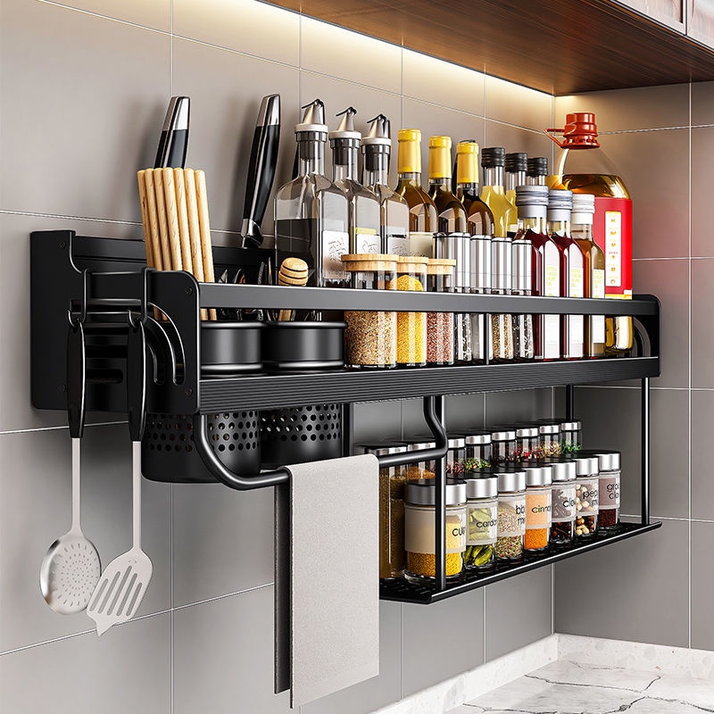 Spice Rack Hanging Kitchen Organizer 2-Tier Storage Condiments ...