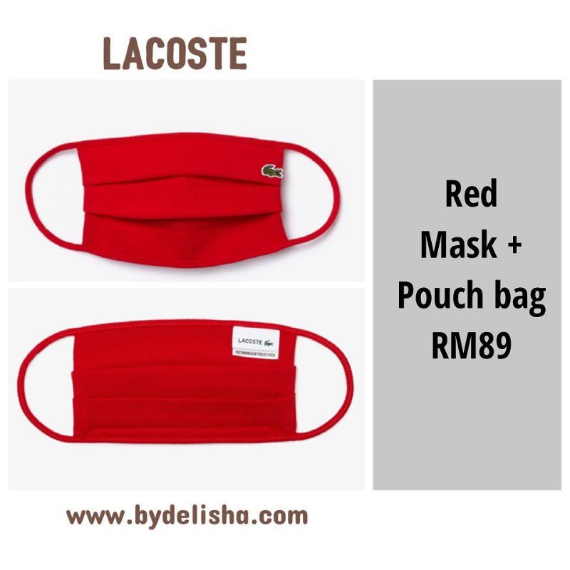 Lacoste Hygienic Washable Mask Red With Pouch Bag | Shopee Malaysia