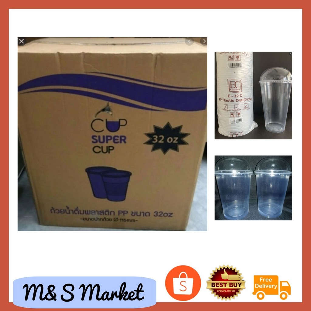 🔥(HOT SALES!!)🔥 Plastic Cup 32oz + Lid Bulat (1 Box - 1000 pcs ...
