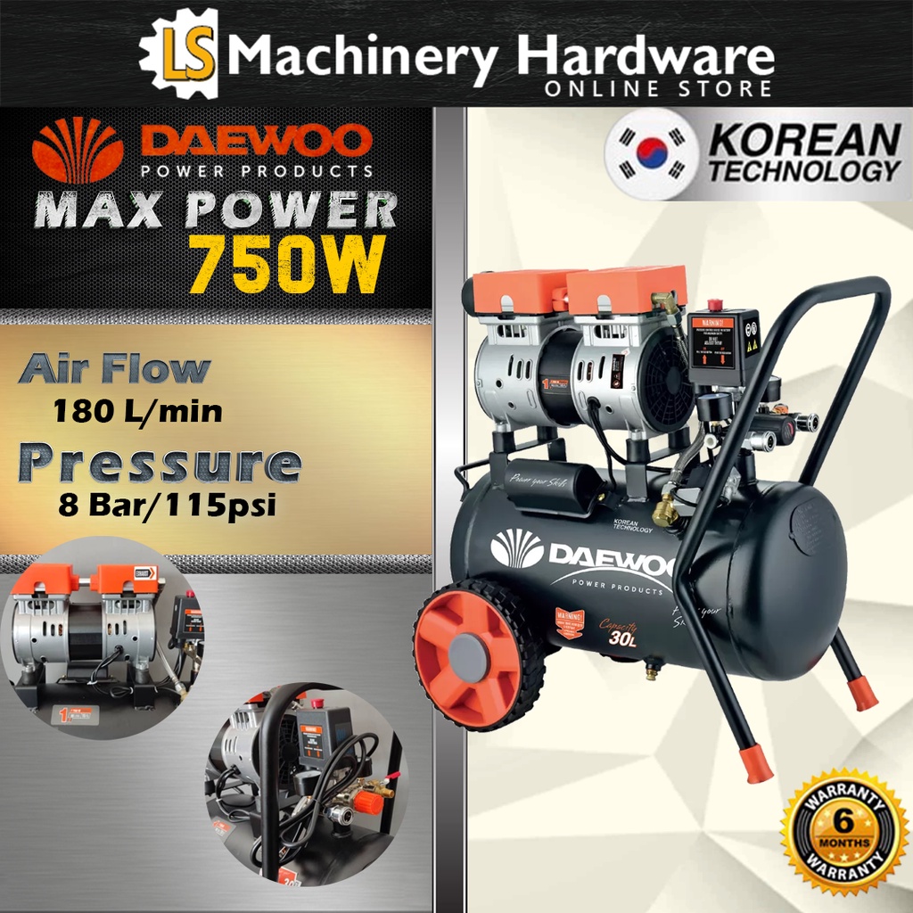 DAEWOO 1HP 750W 30L Oil Free Air Compressor DAAC30-OF - Brand KOREA - 6 ...