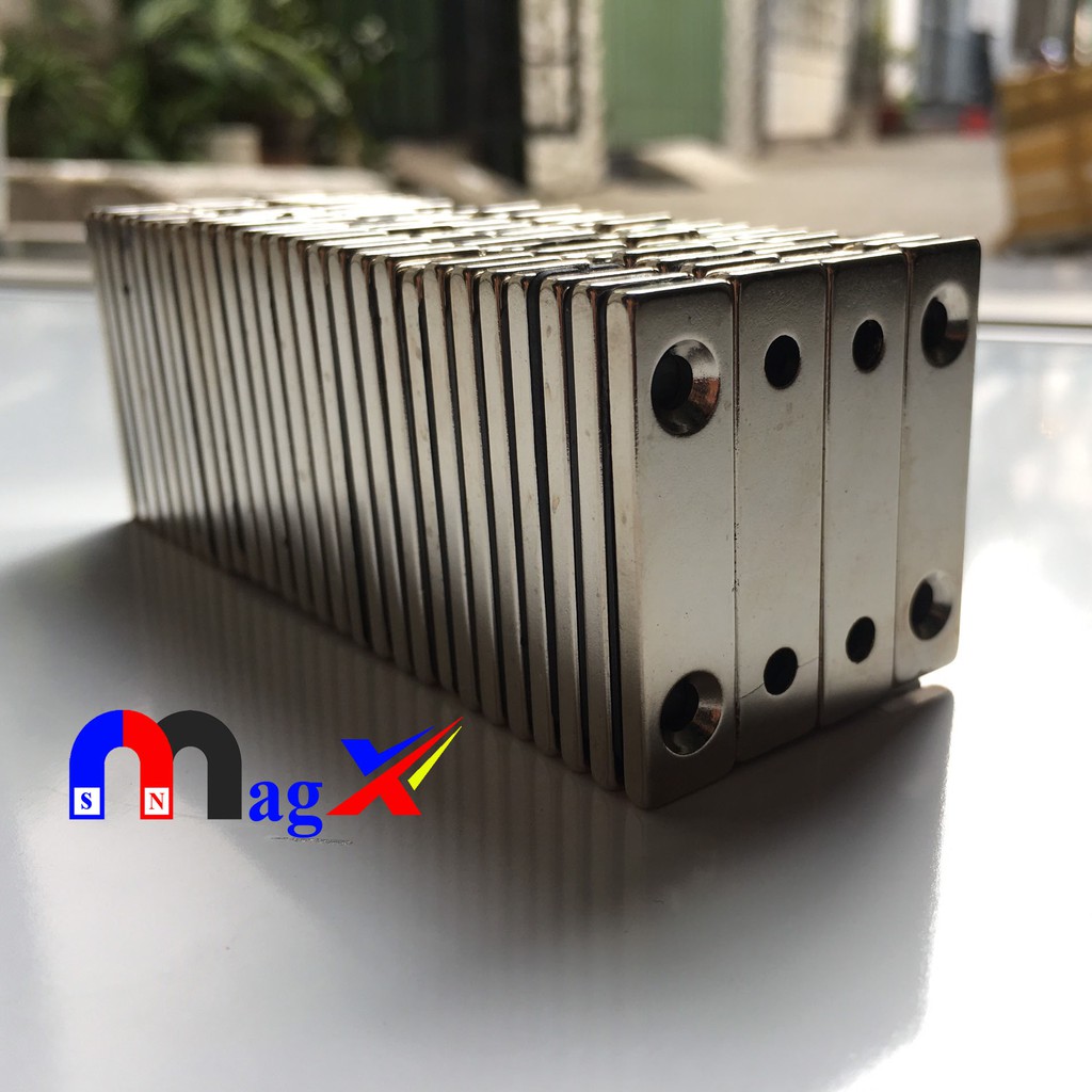 White Rectangular Magnet with Screw Hole 40x10x3mm Taper M4 - N35 ...