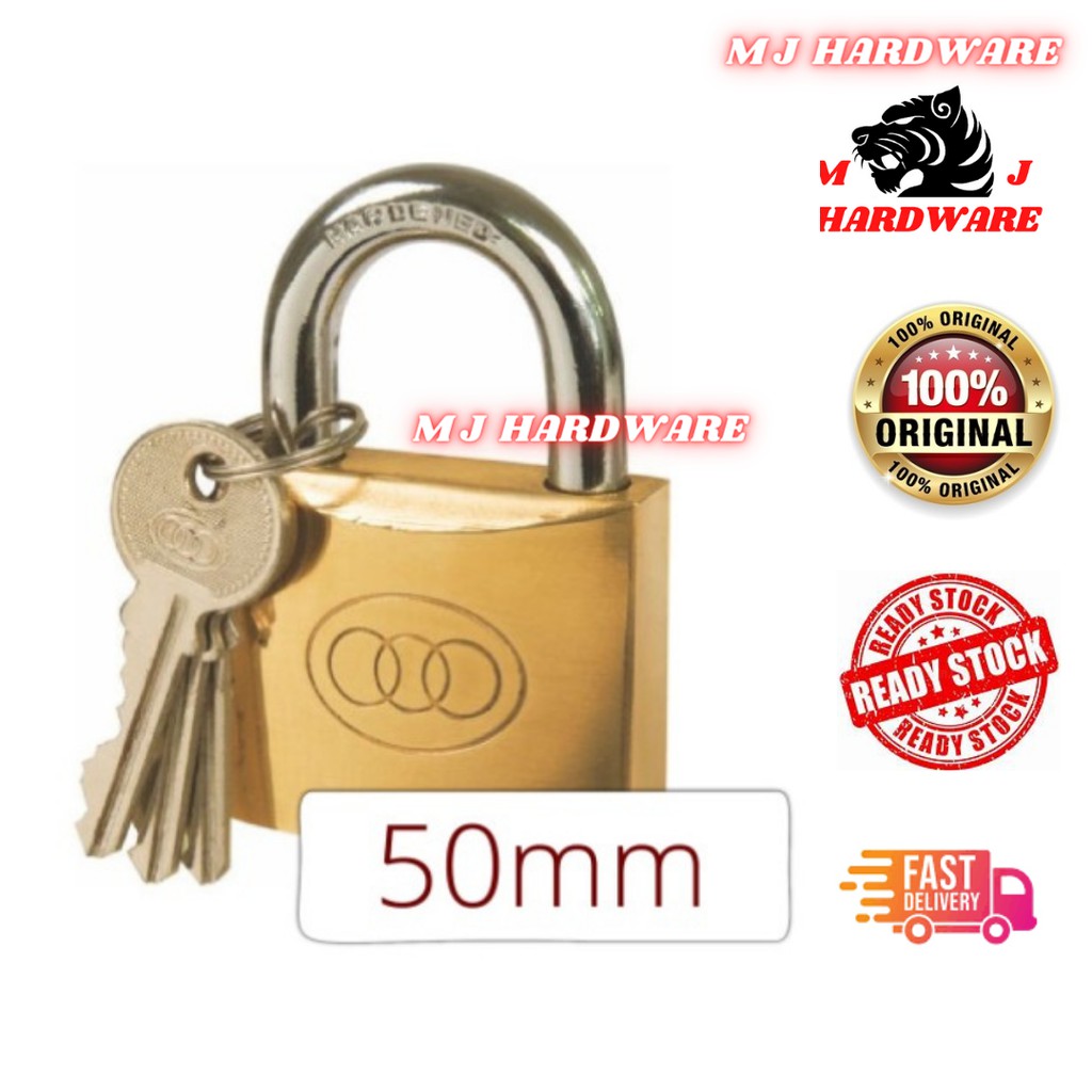 100% ORI 50mm Tri-Circle Heavy Duty Short Shackle Brass Padlock / Heavy ...