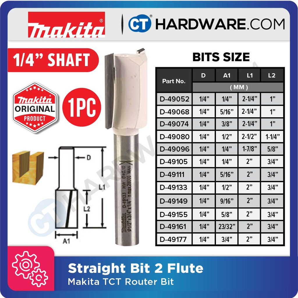 MAKITA STRAIGHT BIT 2 FLUTE ROUTER BIT 1/4" SHANK - 1PC | Shopee Malaysia