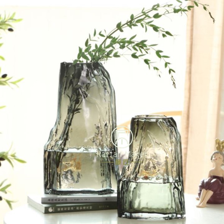 Glass Vase Countertop Modern Irregular Texture Minimalist Pasu Kaca ...