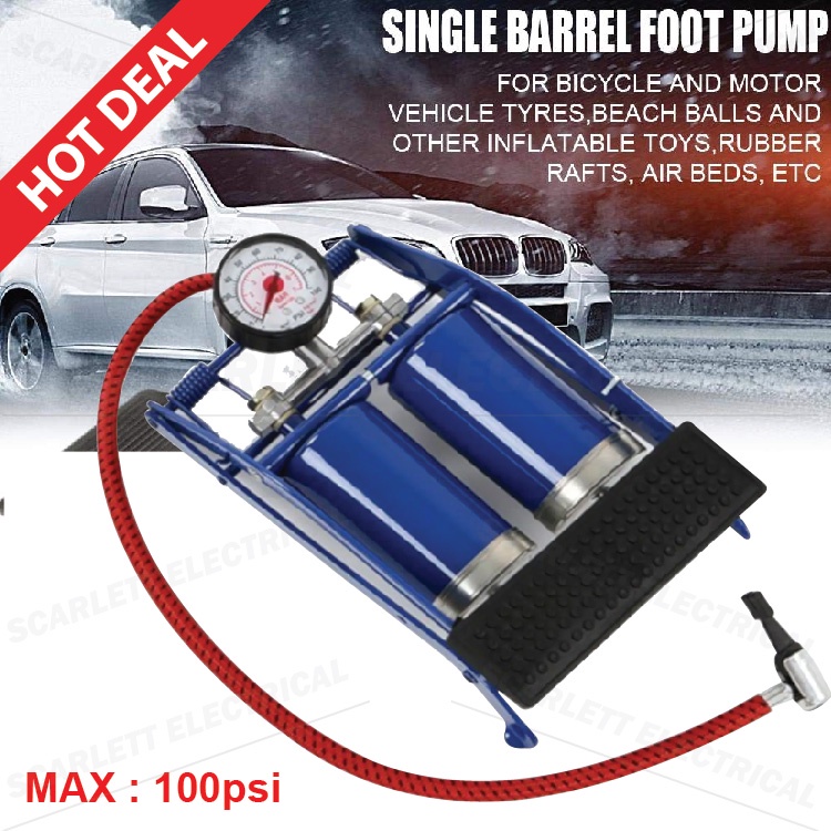 Double Barrel Foot Pump Pedal Cylinder Inflator Air Compressor Pressure ...