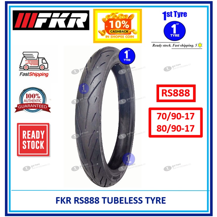 FKR MOTORCYCLE TYRE RS888 70/90-17, 80/90-17 TUBELESS TYRE [ TAYAR 2023 ...