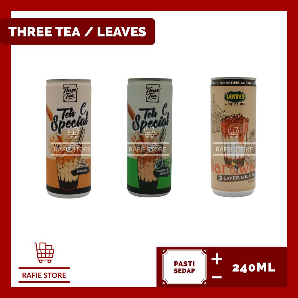 Three Tea Three Layer Tea / Coffee 240ml (Pandan/ Caramel) Teh C ...