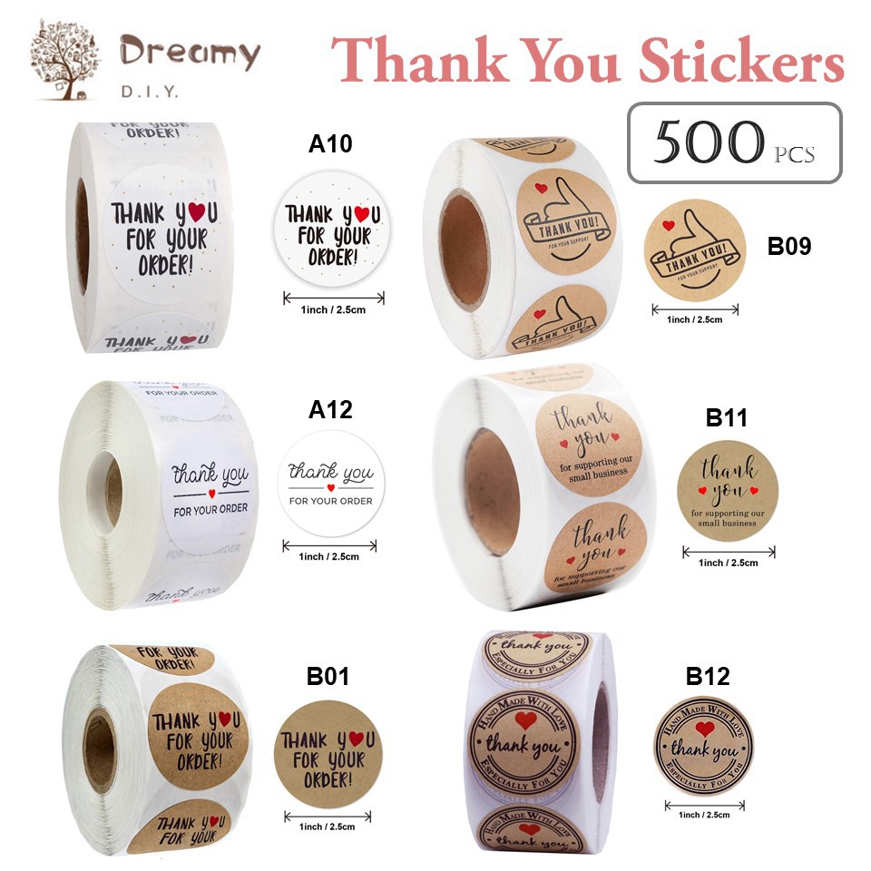 READY STOCK (500pcs/roll) THANK YOU sticker / Terima Kasih / packaging ...